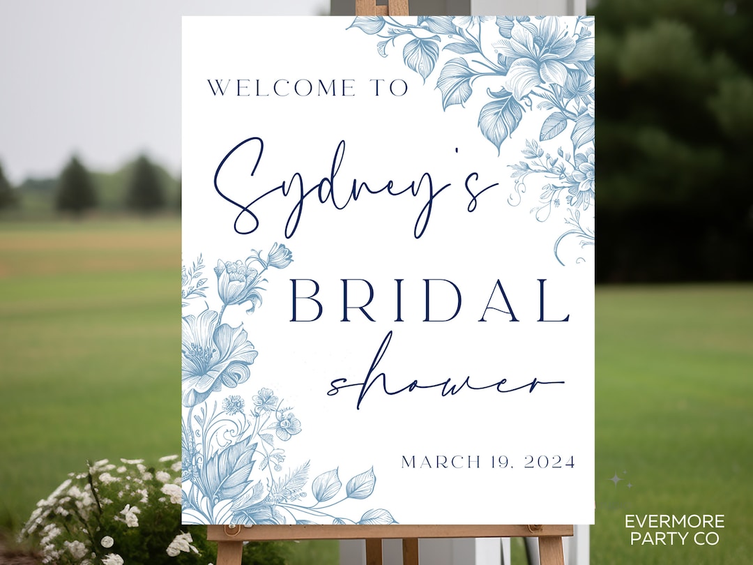 Printed Custom Blue Floral Bridal Shower Foam Board Welcome Sign, Light ...