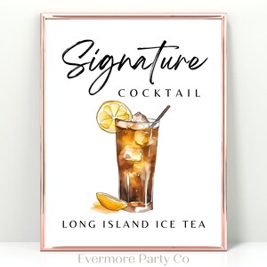 Long Island Ice Tea Signature Drink Cocktail Bar Sign, Recipe, Instant ...
