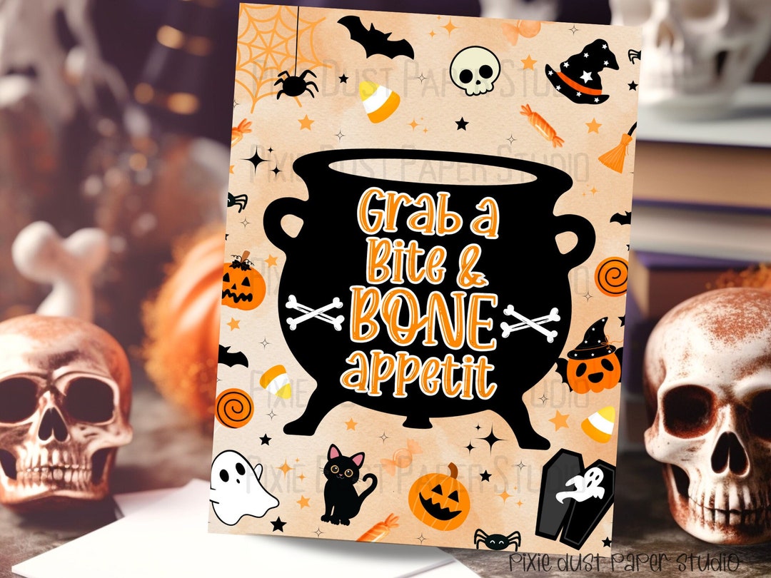 Grab A Bite and BONE Appetit - Halloween Digital Sign - 5x7, 8x10, Food ...