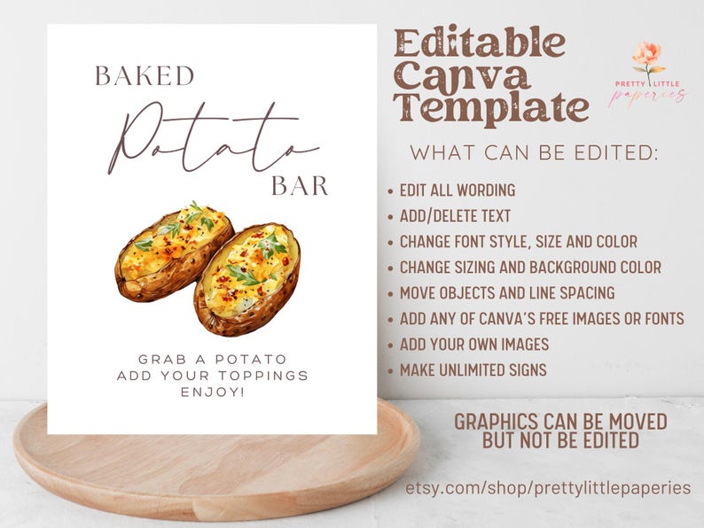 Baked Potato Bar Sign, Editable Template, Instant Download Printable ...