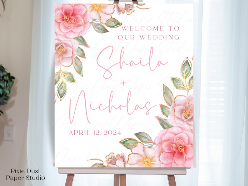 Pink and Gold Floral Wedding Foam Board Welcome Sign Printed - Etsy