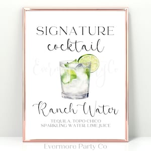 Ranch Water Signature Cocktail Drink Bar Sign, Editable Template ...