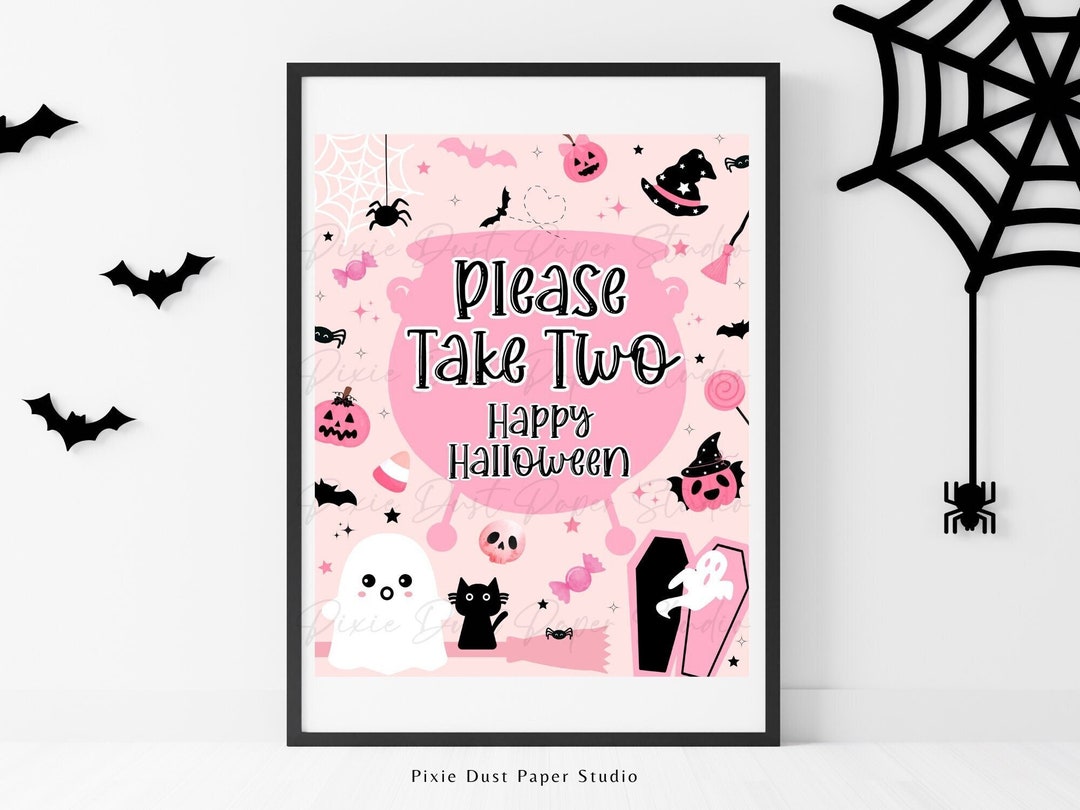 Please Take Two Trick or Treat Girls Pink Halloween Digital Sign, 5x7 ...