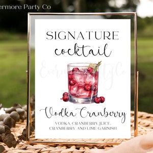 Vodka Cranberry Signature Cocktail Drink Bar Sign, Editable Template ...