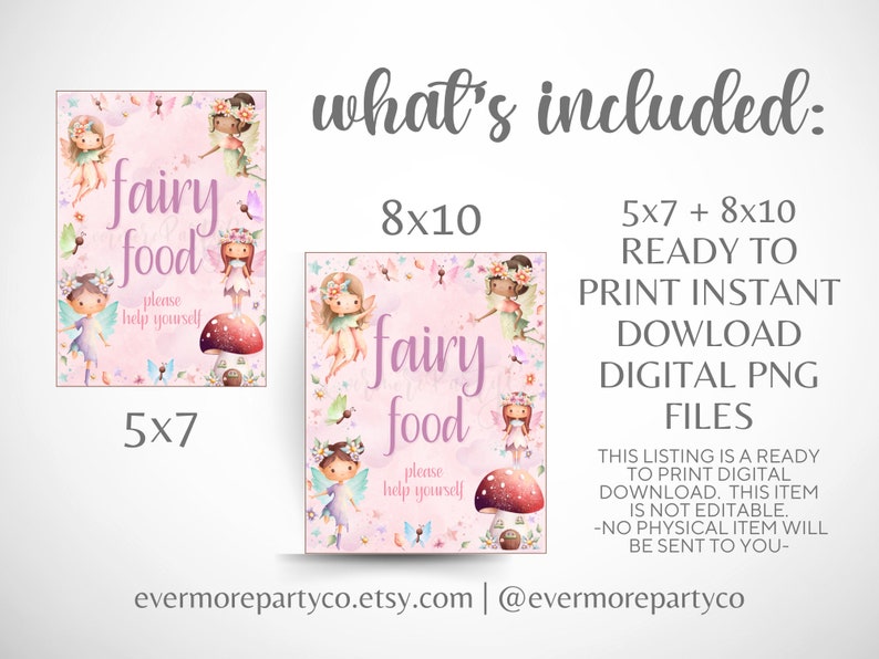 Fairy Food Printable, Instant Download Digital Sign, Girls Birthday ...