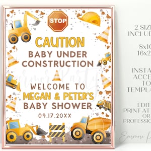 Editable Yellow Construction Welcome Sign, Canva Template, Boys Baby ...