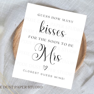 How Many Kisses for the Misses, Sign + Answer Card, Bridal Shower ...