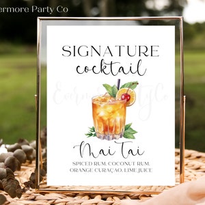 Mai Tai Signature Cocktail Drink Sign, Editable Template, Instant ...
