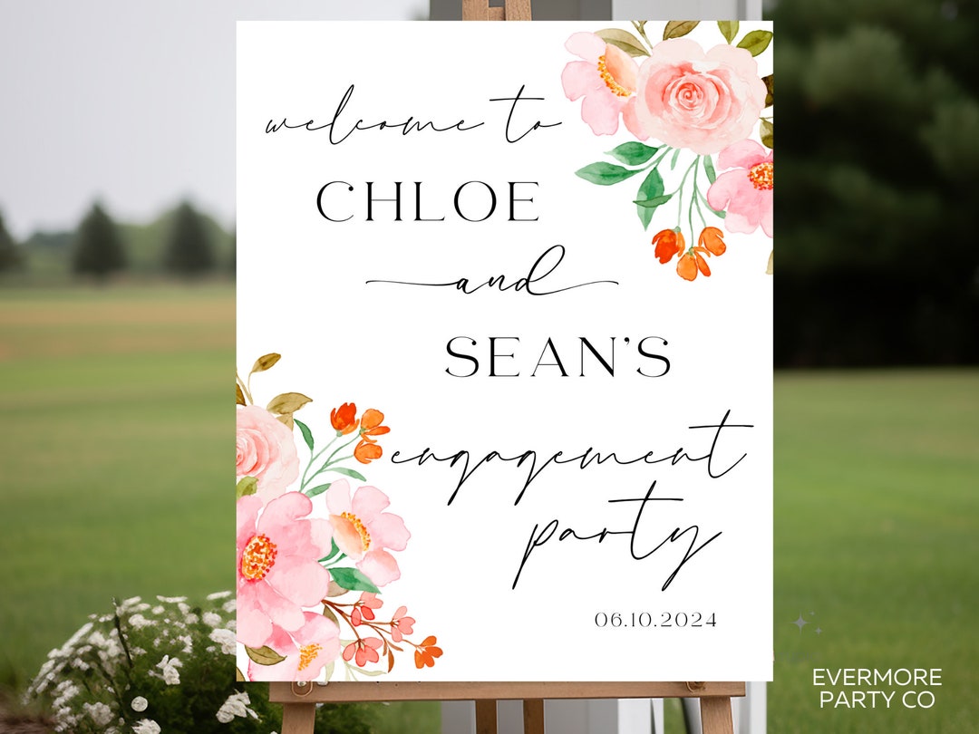 Pink Wildflower Engagement Party Welcome Sign, Printed or Digital, Foam ...