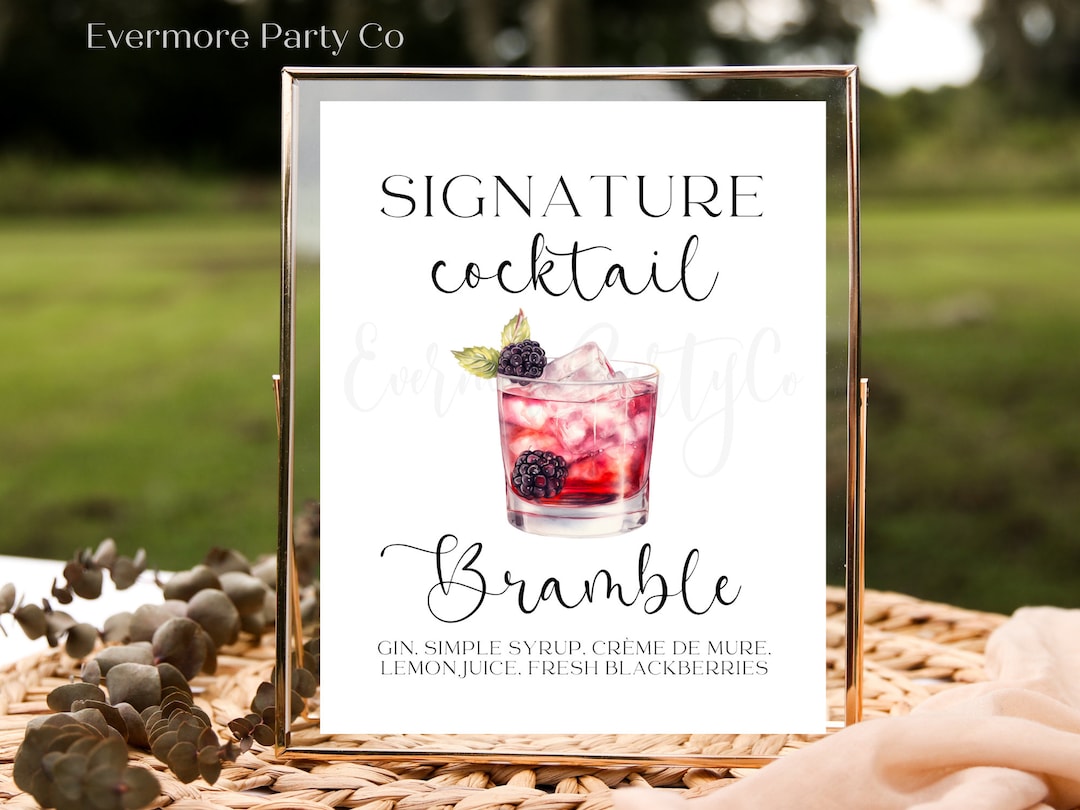 Bramble Signature Cocktail Drink Sign, Editable Template, Instant ...