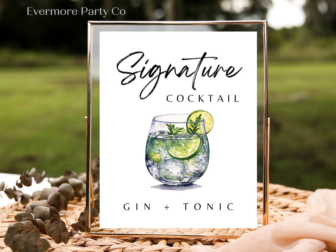 Gin and Tonic Signature Cocktail Drink Instant Download Printable ...