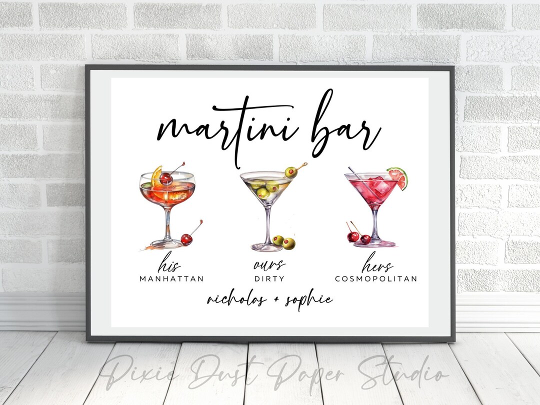 Custom PRINTED or DIGITAL Signature Cocktail Drinks Martini Bar Sign ...