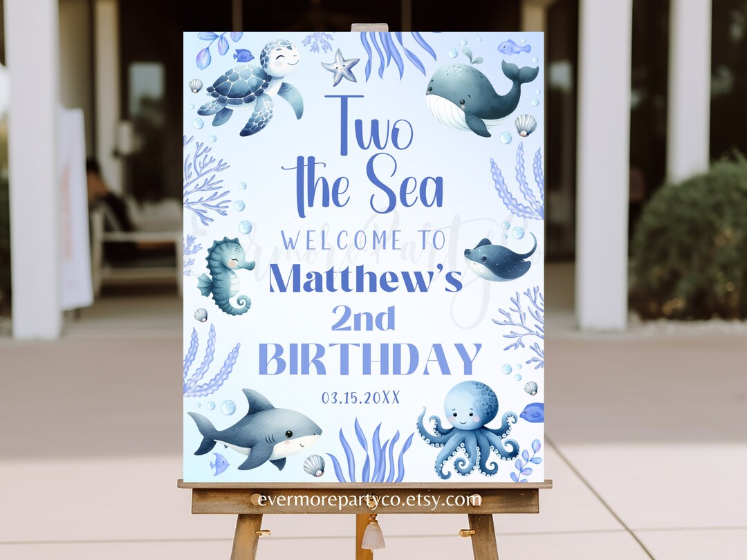 Editable Blue Two the Sea Boys Birthday Party Welcome Sign Template ...