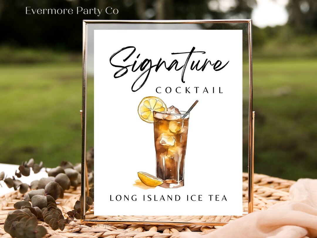 Long Island Ice Tea Signature Drink Cocktail Bar Sign, Recipe, Instant ...