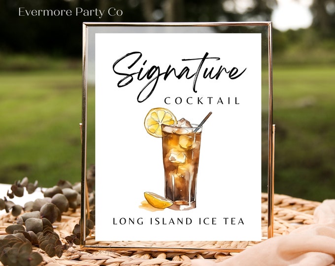 Long Island Ice Tea Signature Drink Cocktail Bar Sign, Recipe, Instant ...