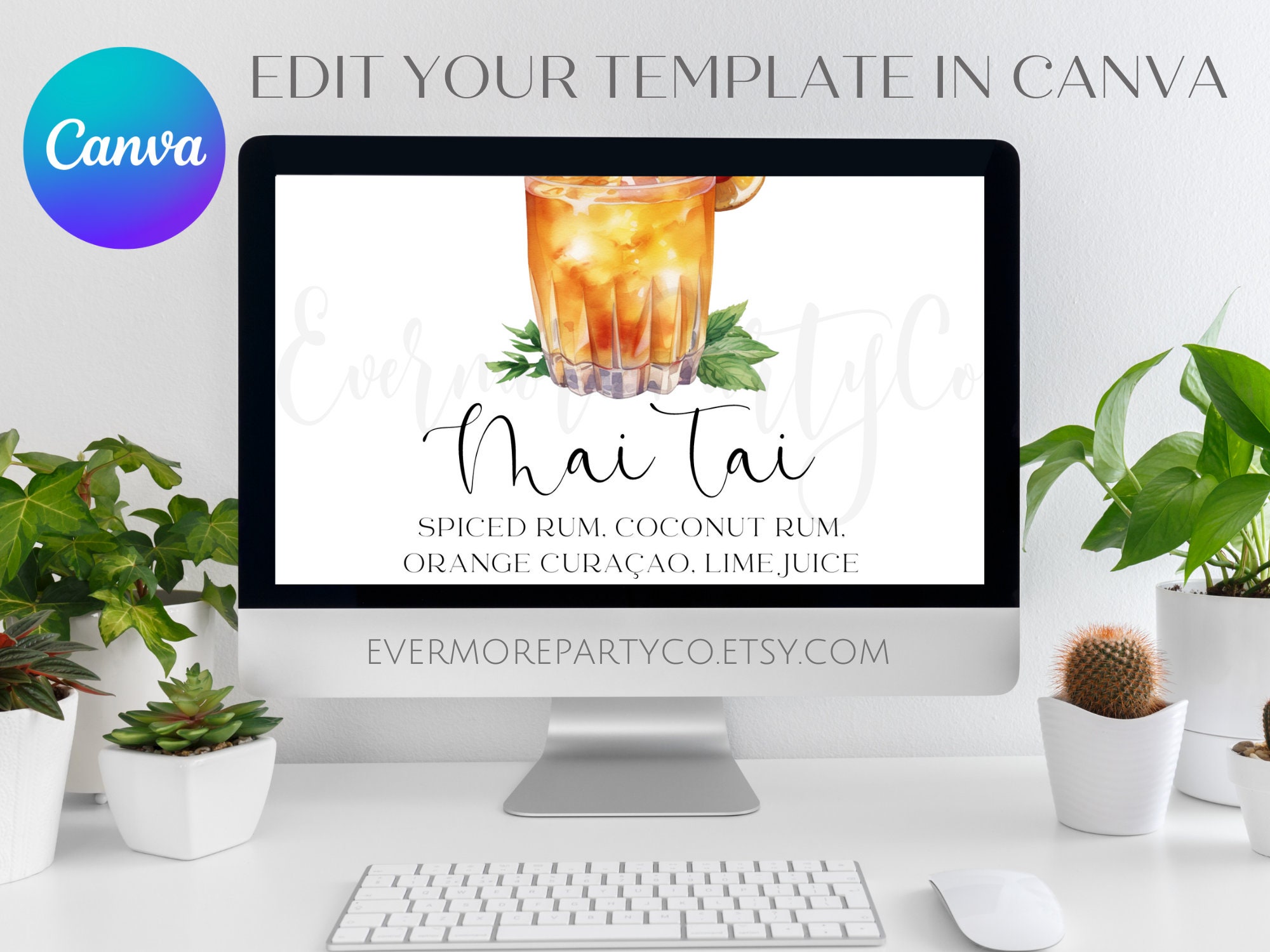 Mai Tai Signature Cocktail Drink Sign, Editable Template, Instant ...