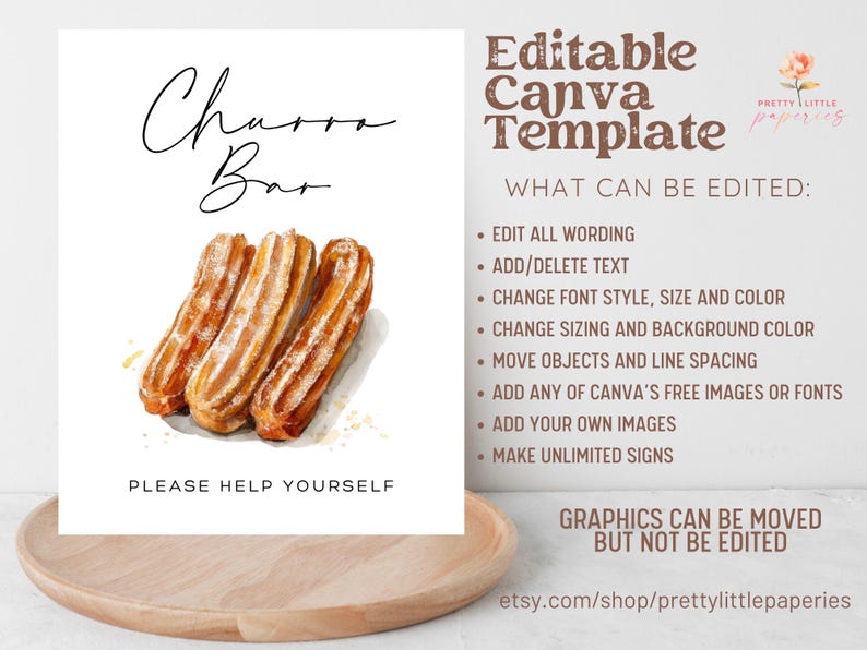 Churro Bar, Editable Template Instant Download, Food Dessert Sign ...