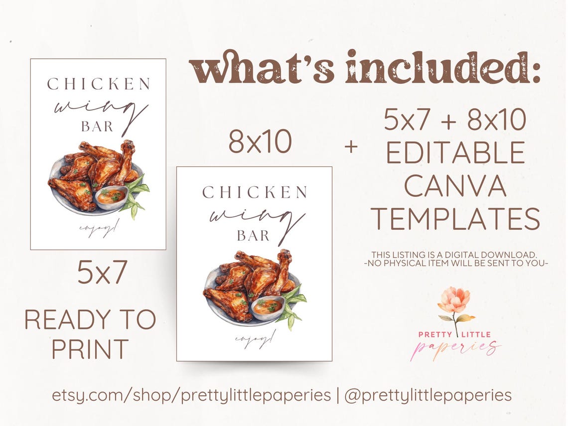 Chicken Wing Bar, Editable Template, Instant Download Digital Printable ...