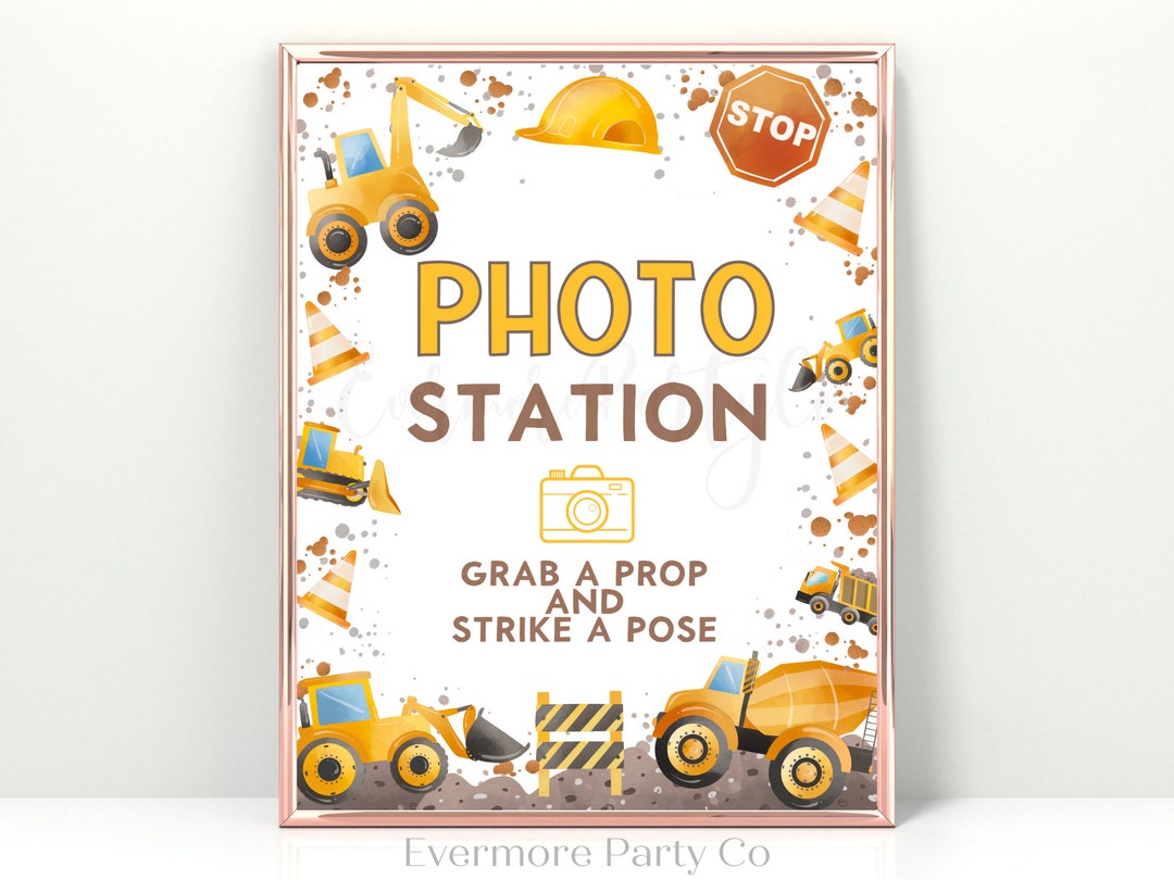 Photo Station Printable Sign, Yellow Constructions, Instant Download ...