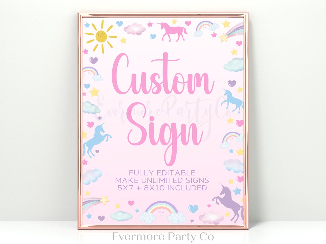 Editable Unlimited Pastel Unicorn Rainbow Custom Template Signs ...