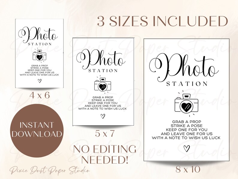 Photo Station Sign, 4x6 5x7 8x10, Instant Download, Ready to Print ...