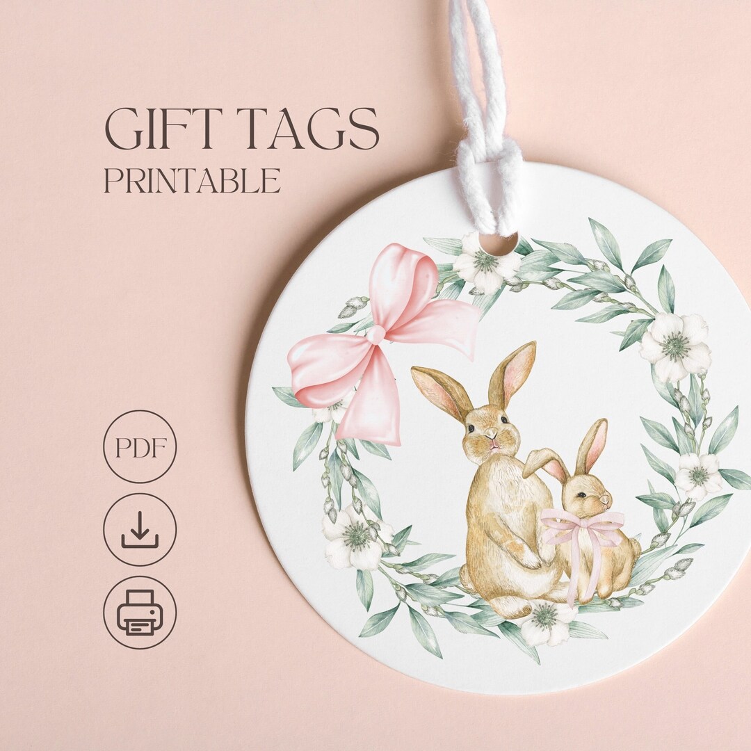 Easter Basket Tag Printable Round Bunny Gift Tag Easter Stickers Large ...