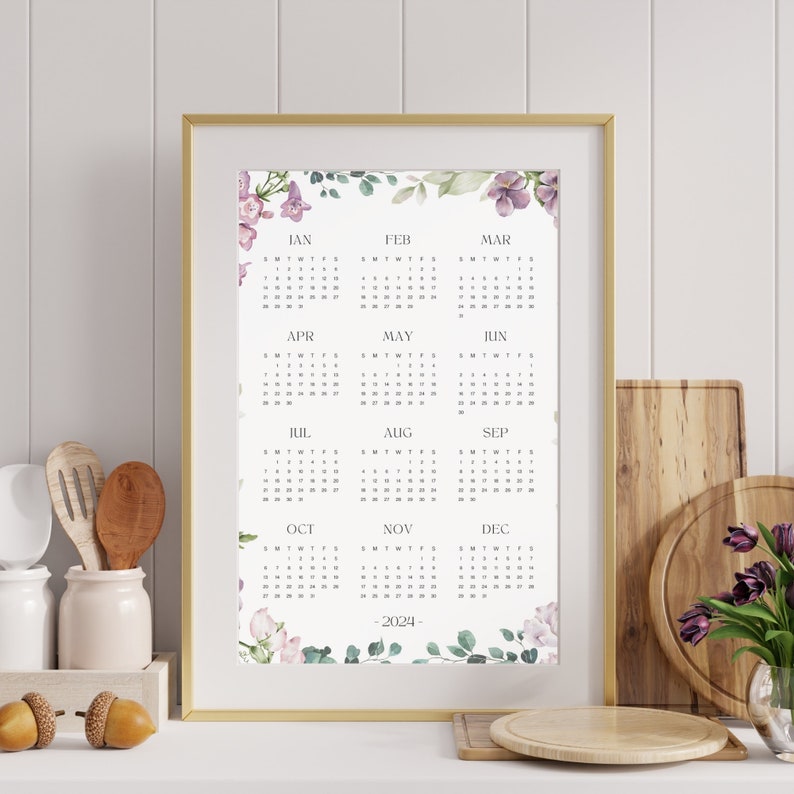Floral Calendar 2024 Printable Monthly Planner Cottage Garden ...
