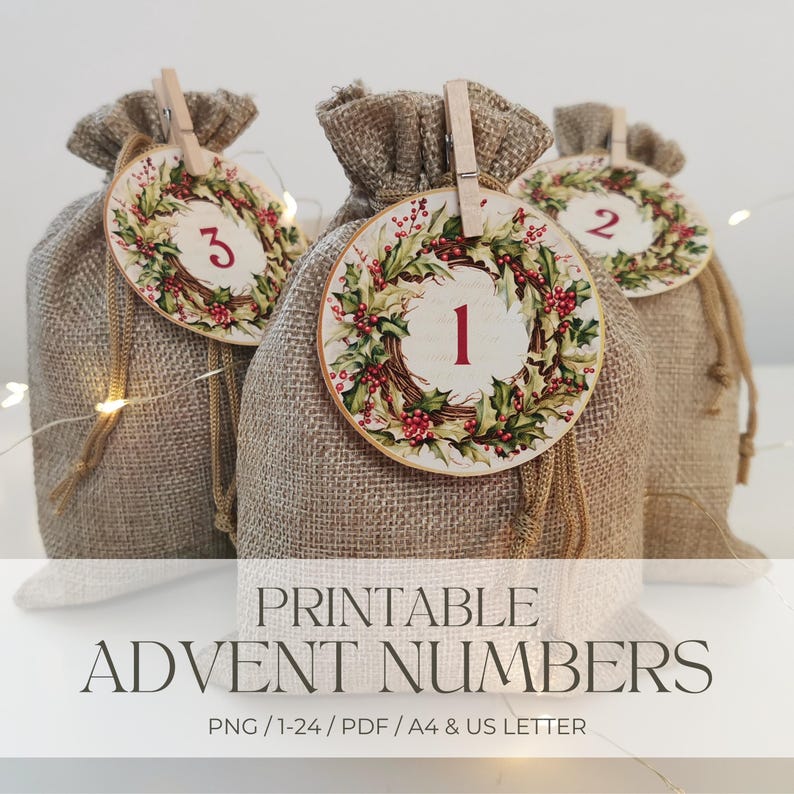 Printable Christmas Advent Calendar Numbers 1-24 (PNG, PDF) - Etsy