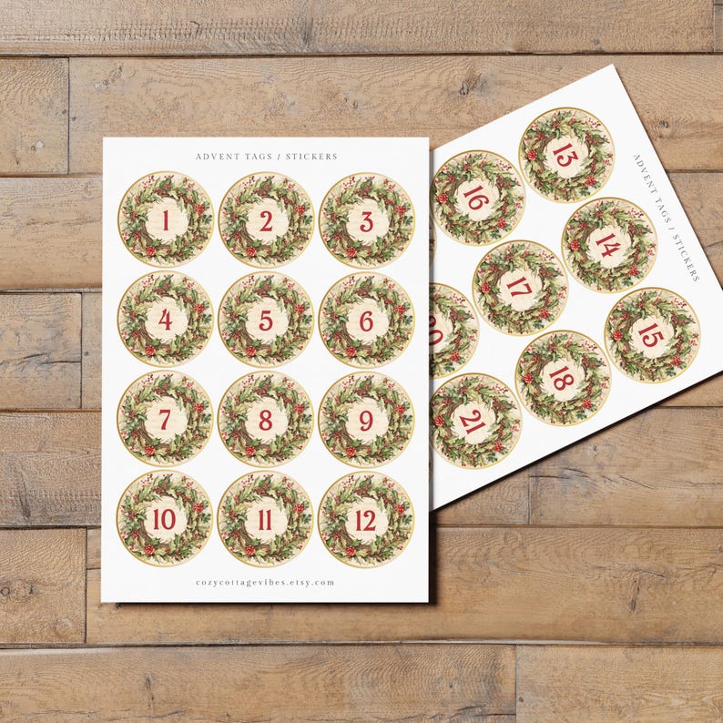 Printable Advent Calendar Numbers 1-24 Christmas Countdown Advent ...