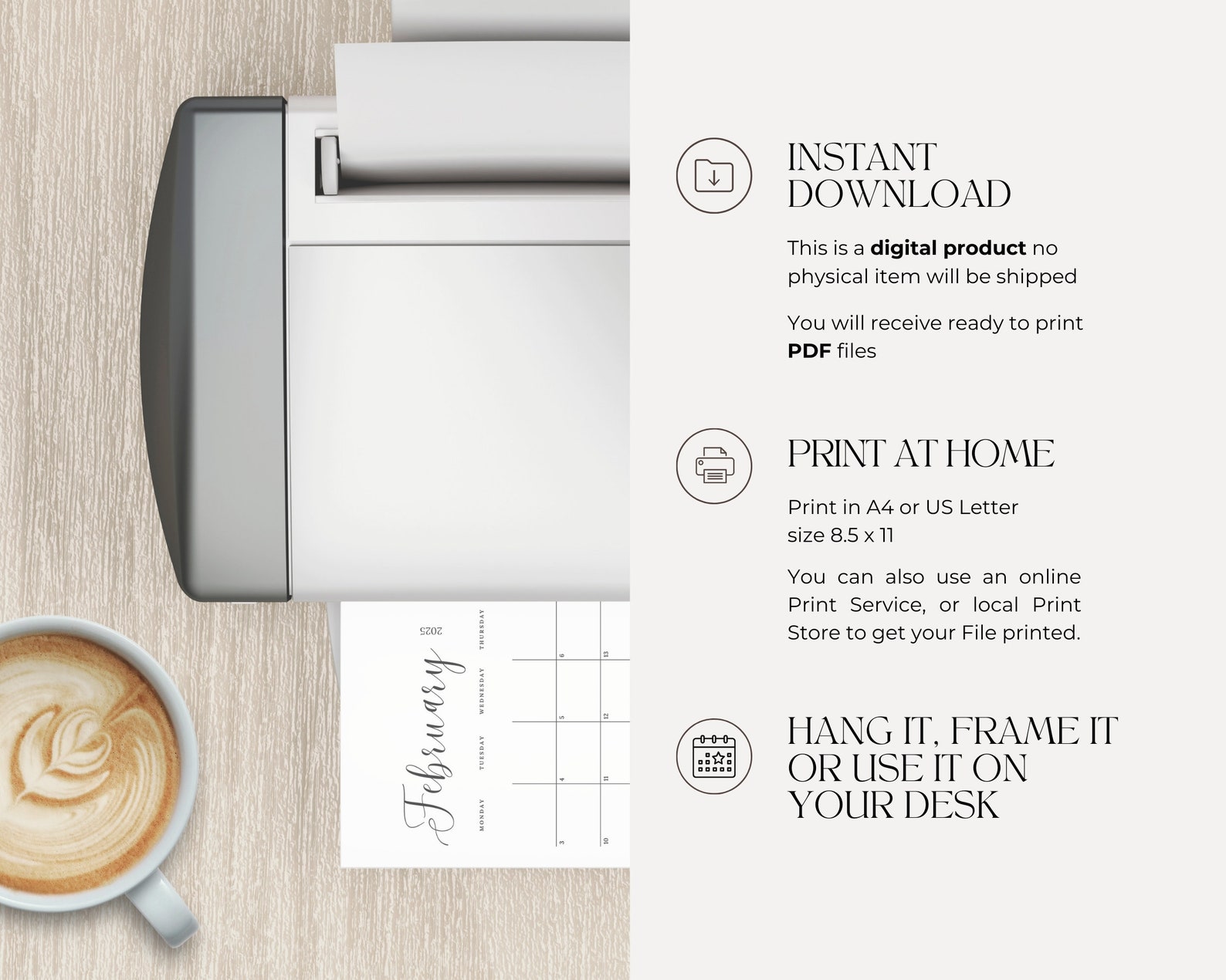 2025 Calendar Printable, Boho Floral Monthly Planner, Digital Calendar ...