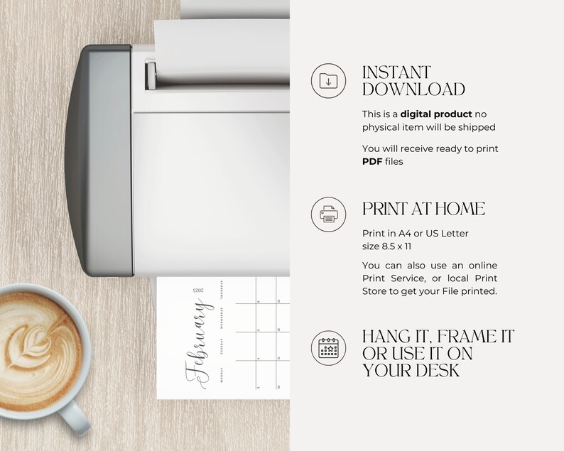 2025 Calendar Printable, Boho Floral Monthly Planner, Digital Calendar ...