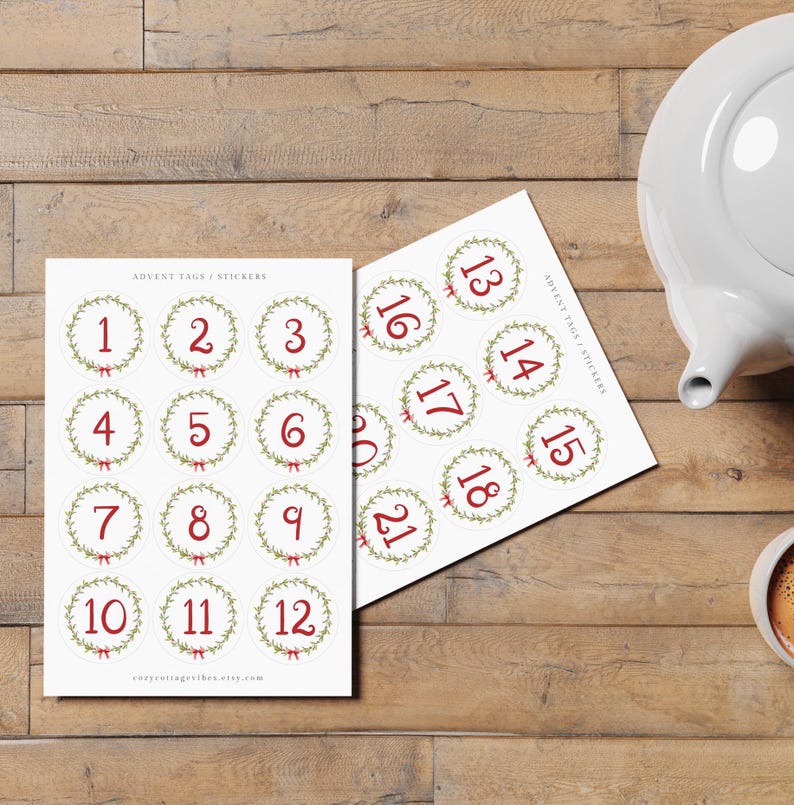 Printable Advent Calendar Numbers Christmas Countdown Advent Numbers ...