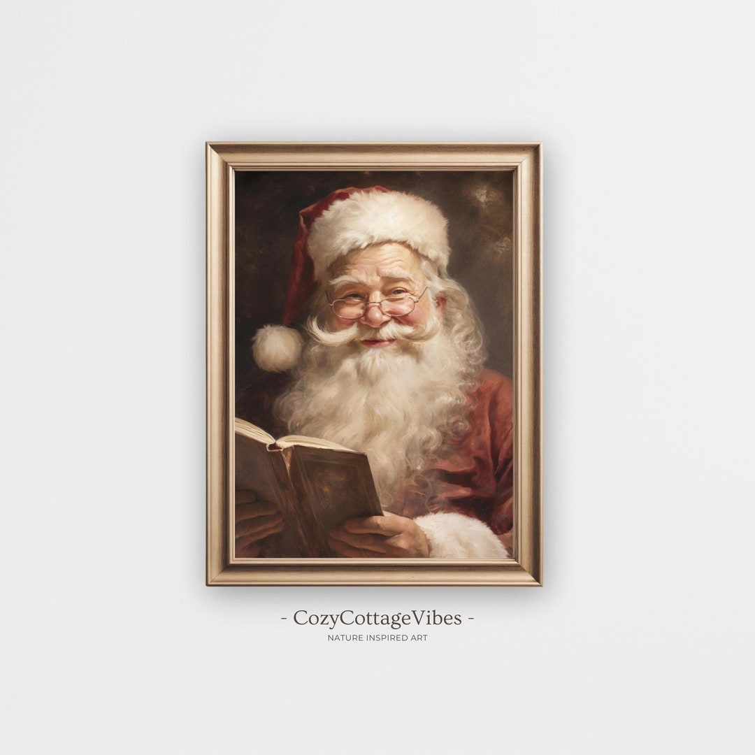 Vintage Santa Wall Art Printable Reading Santa Christmas - Etsy
