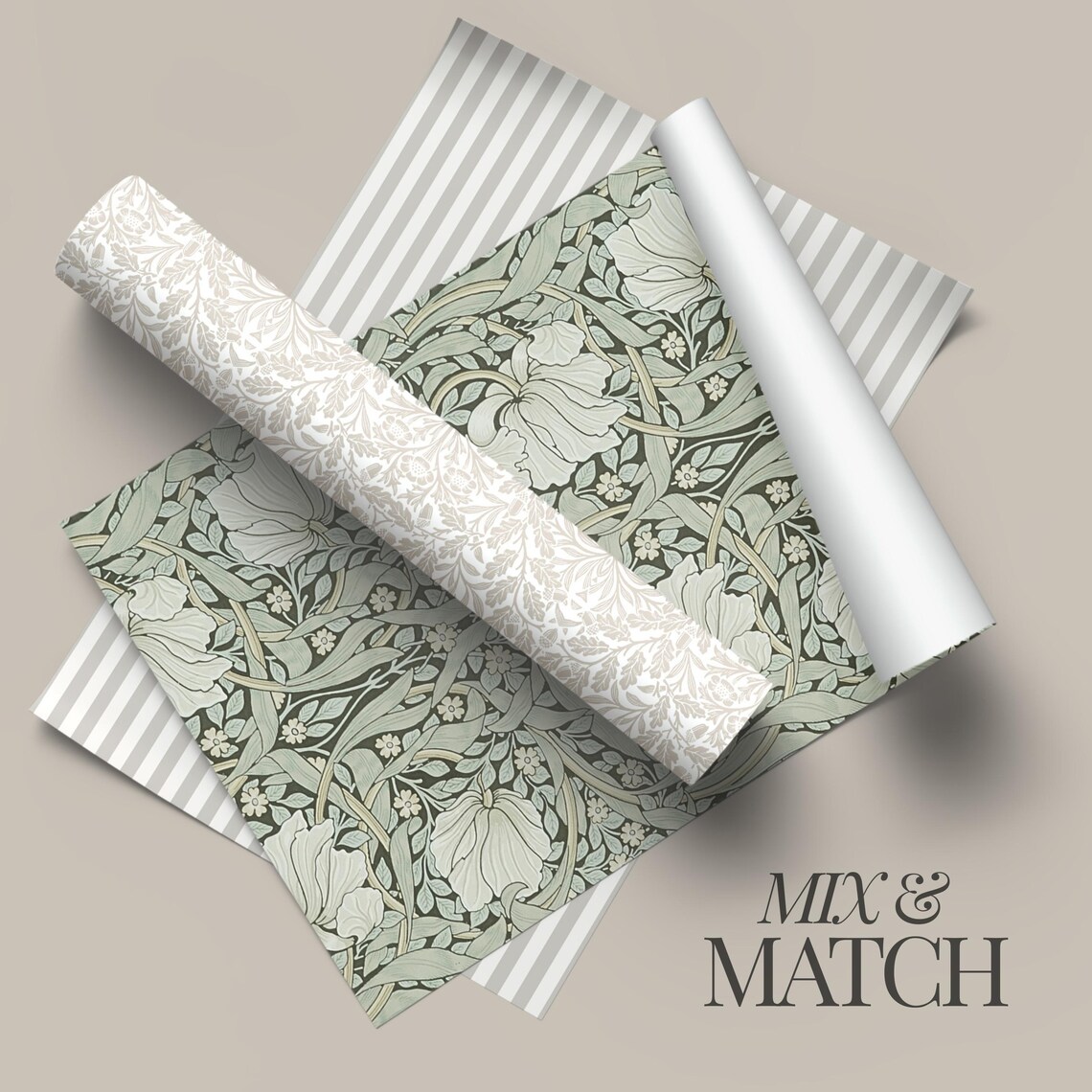 Neutral Wrapping Paper Floral Pattern Festive Wedding Gift Wrap William ...