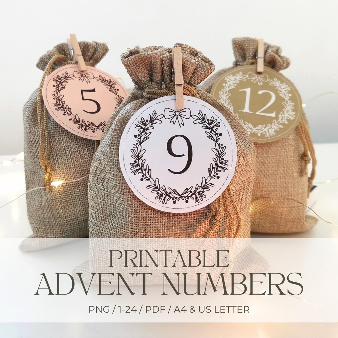 Printable Advent Calendar Numbers 1-24, DIY Gift Tags (PDF, PNG) - Etsy