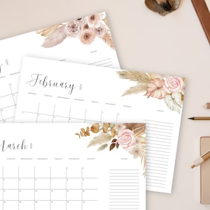 2025 Calendar Printable, Boho Floral Monthly Planner, Digital Calendar ...