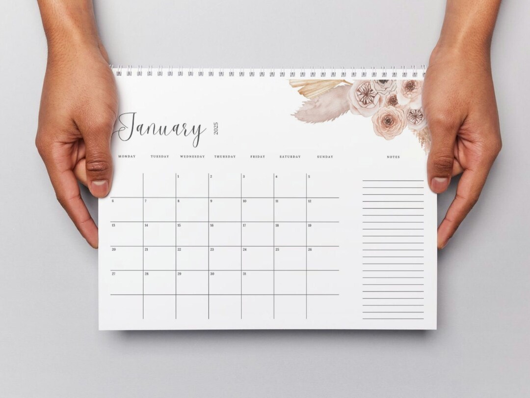 2025 Calendar Printable, Boho Floral Monthly Planner, Digital Calendar ...