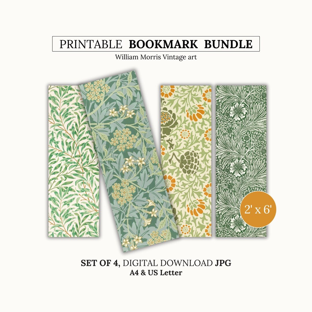 Four Printable Bookmarks William Morris Vintage Floral Art - Etsy