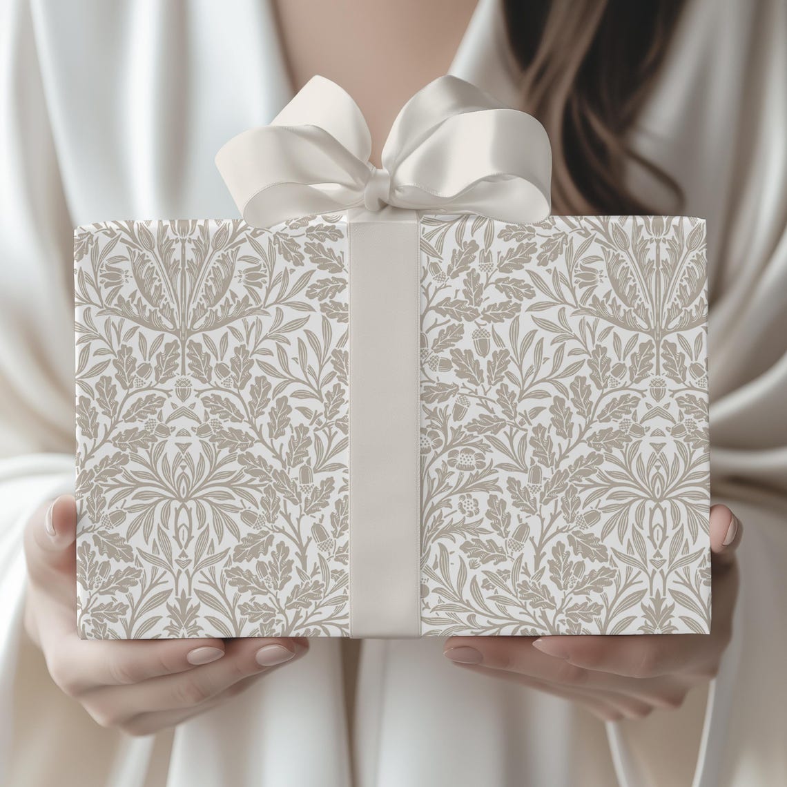 Neutral Wrapping Paper Floral Pattern Festive Wedding Gift Wrap William ...