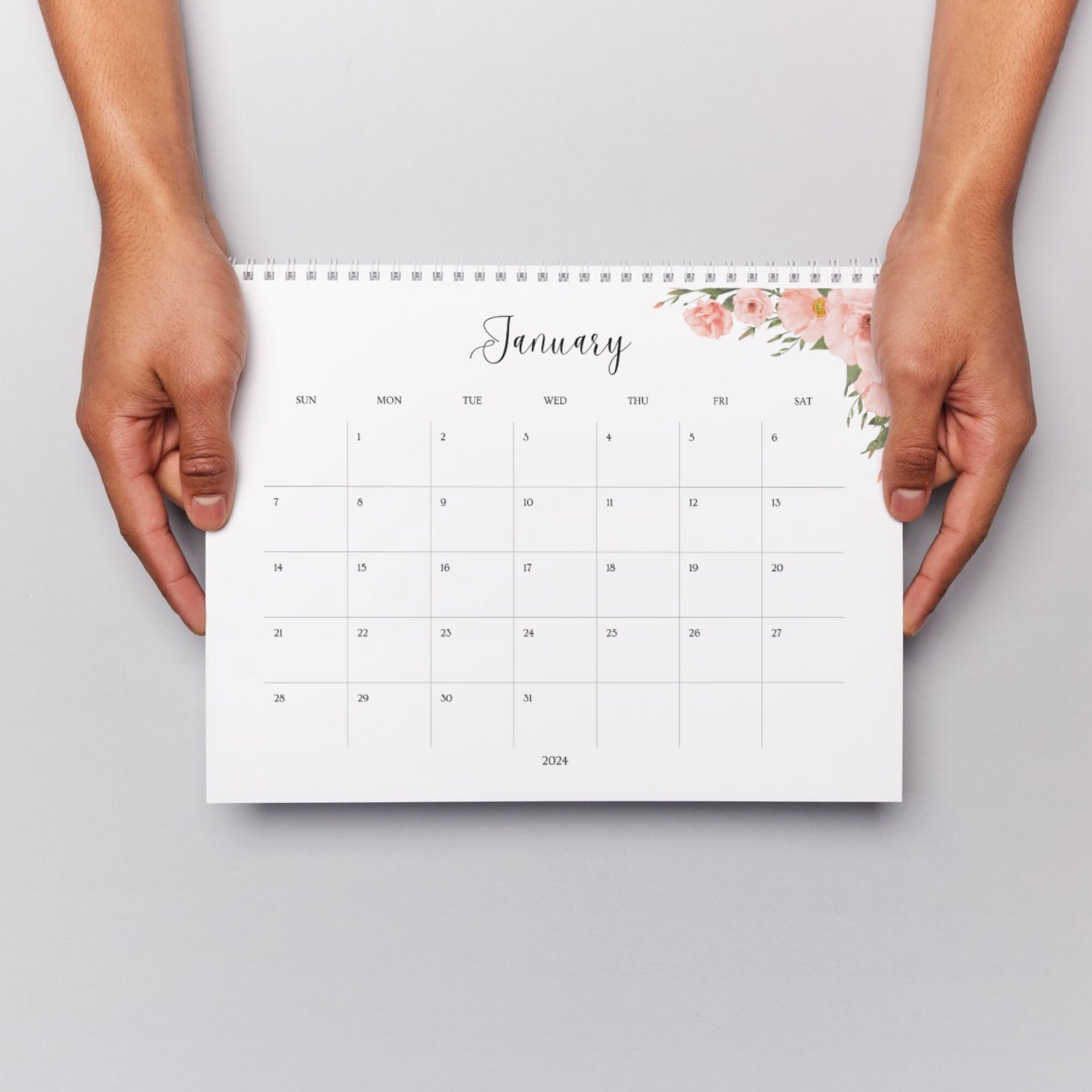 Printable Calendar 2024, Watercolour Pink Peonies, Fillable PDF 2024 ...