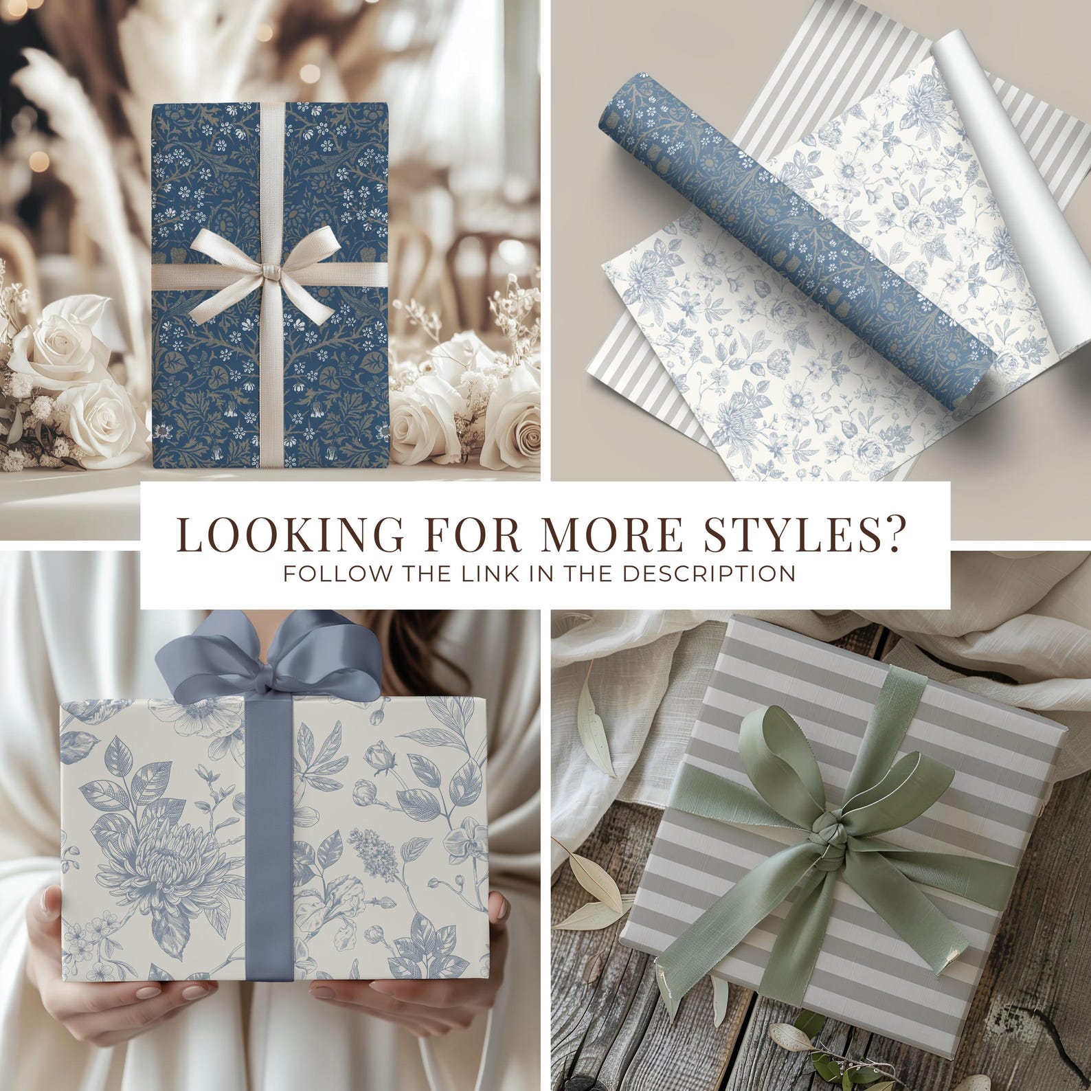 Neutral Wrapping Paper Floral Pattern Festive Wedding Gift Wrap William ...