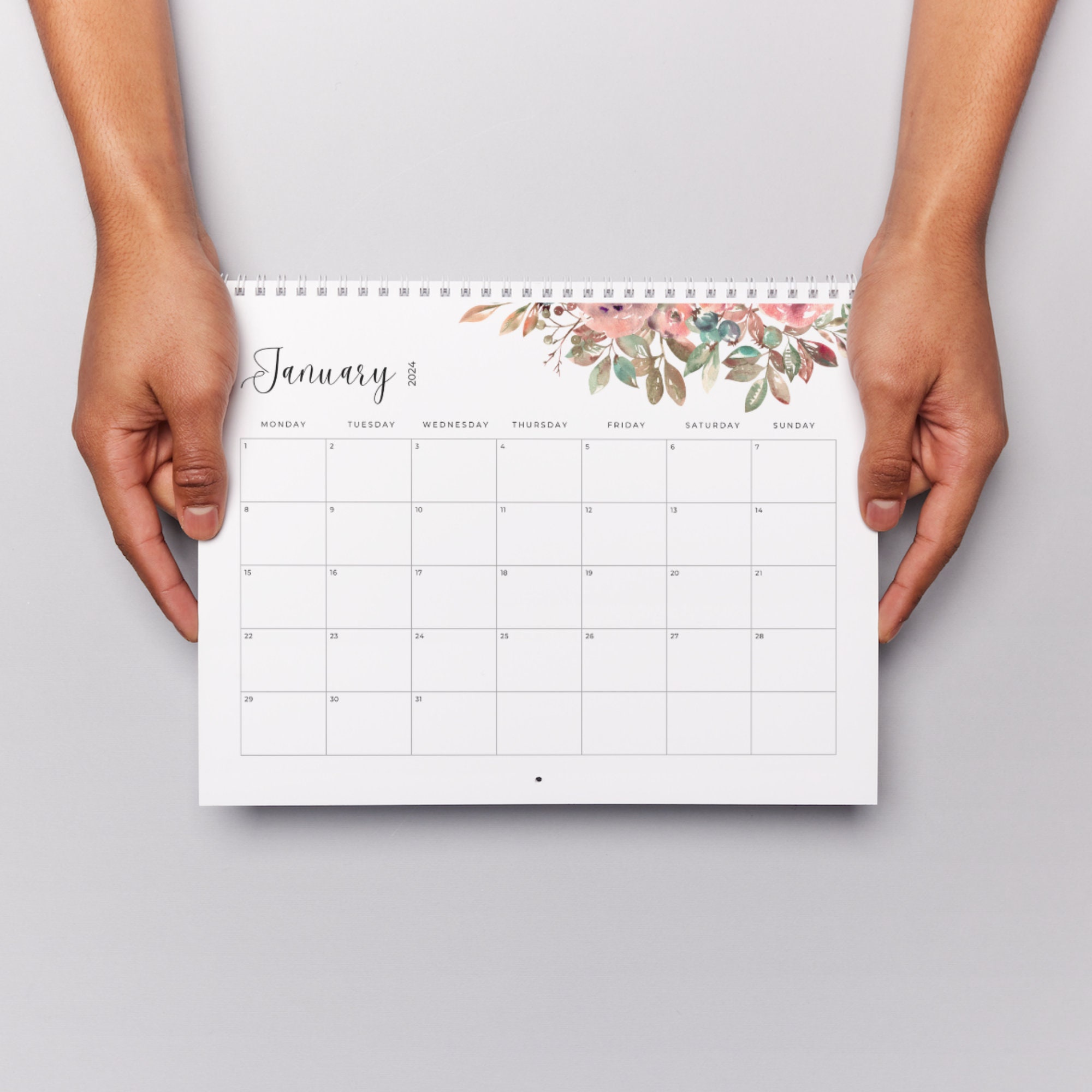 Printable 2024 Monthly Calendar Watercolor Floral Monthly - Etsy