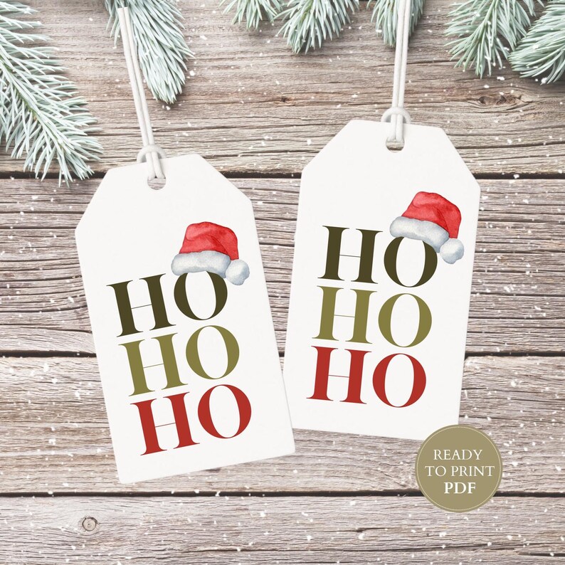Printable Christmas Gift Tag Ho Ho Ho Gift Tag Printable Stickers Xmas ...