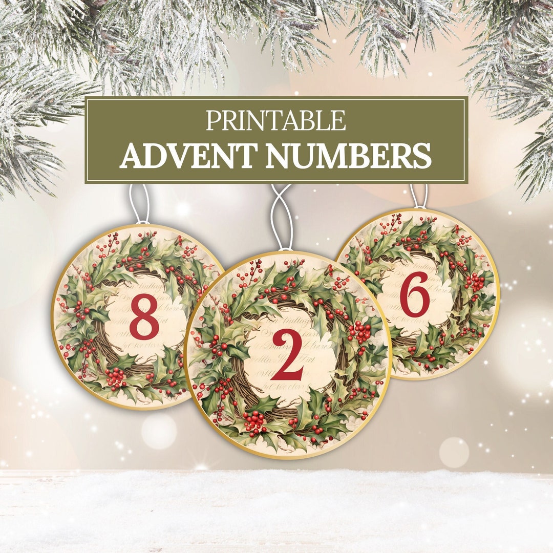 Printable Advent Calendar Numbers 1-24 Christmas Countdown Advent ...