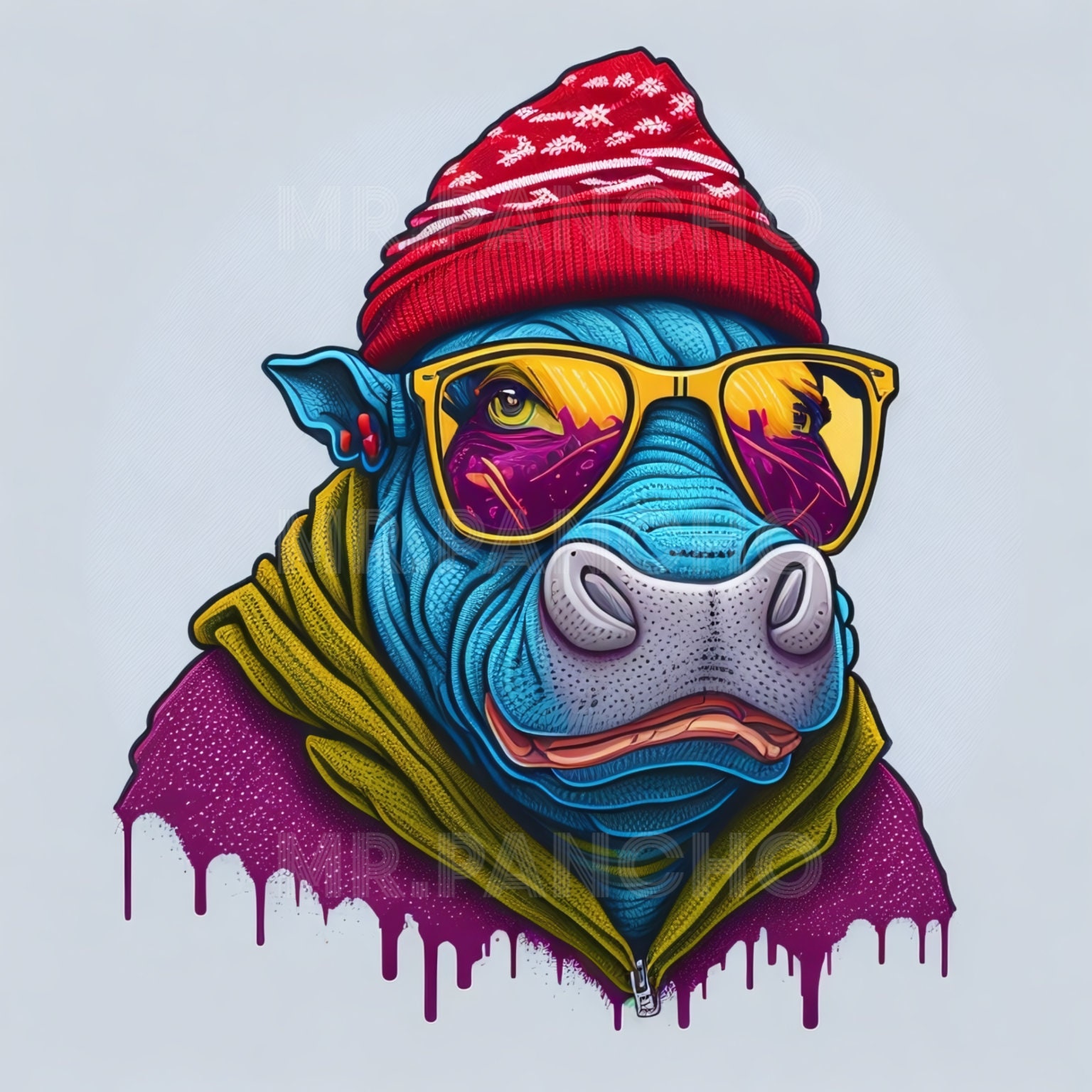Cool Winter Ready Hippo Face With Cap Art, Transparent SVG and PNG ...