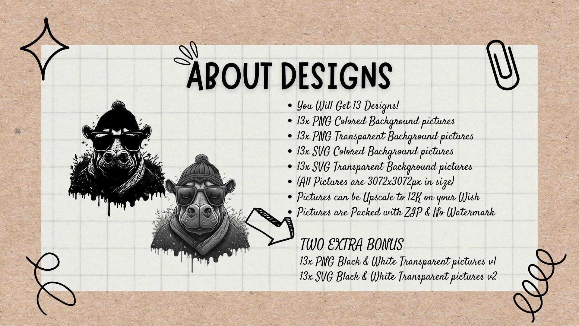 Cool Winter Ready Hippo Face With Cap Art, Transparent SVG and PNG ...