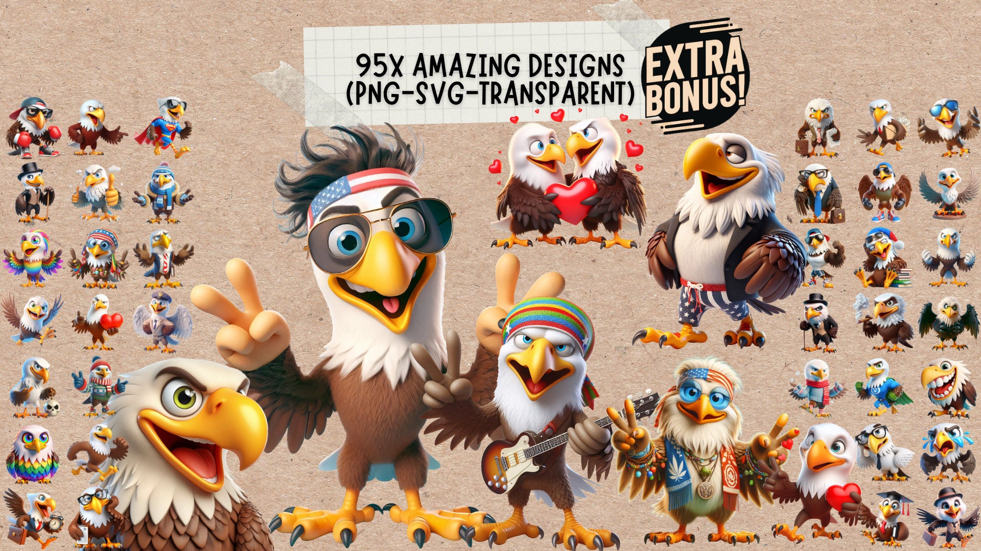 Bundle of 95 Funny Cartoon Eagle Clip Art - SVG & PNG Files Included - Etsy