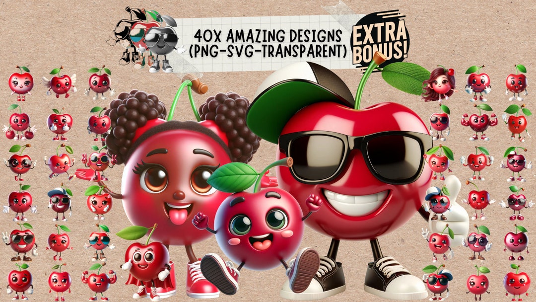 Summer Cherry Clipart Sticker Spring Fruit Svg Bundle, Cherries Shirt ...