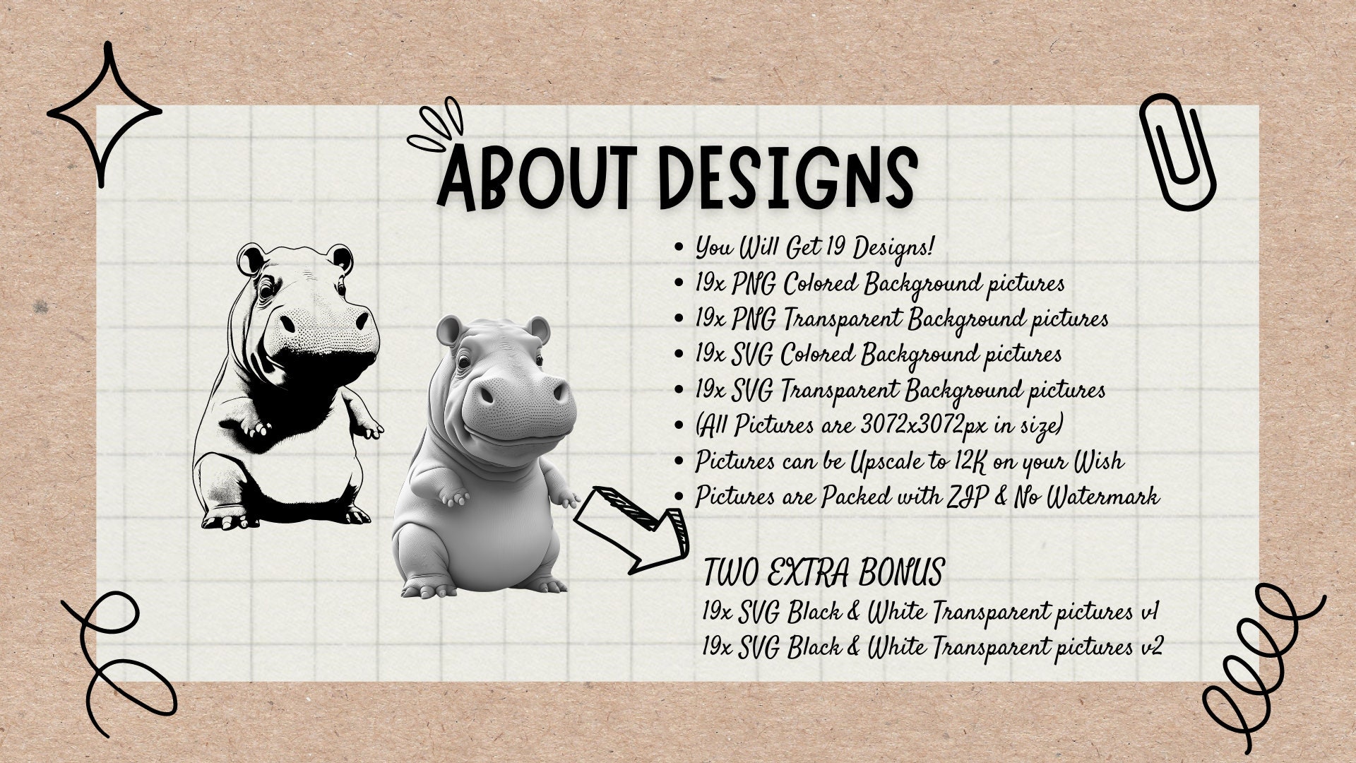 Cute Hippo SVG Bundle, Hippo Silhouette Water Nature Clipart Files for ...