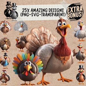 Thanksgiving Thankful Turkey Svg & Png Clipart Bundle, Friends Boy Cute ...